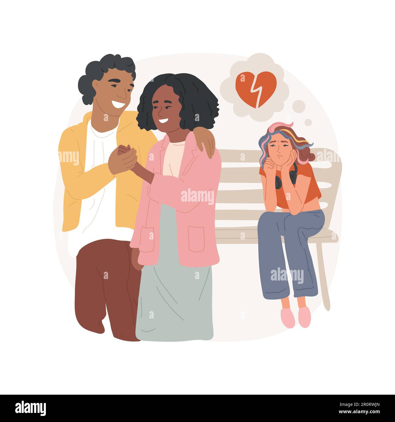 Heartbreak isolated cartoon vector illustration. Teen seeing boy with ...