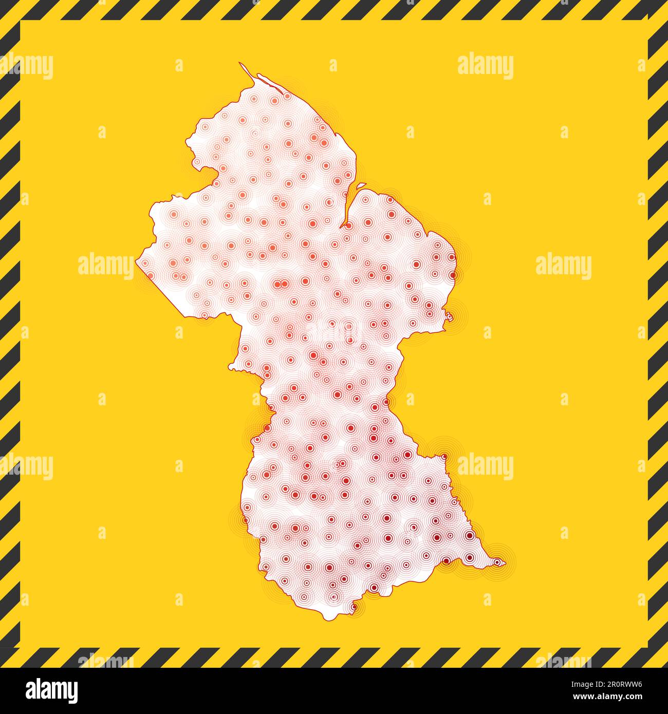 Guyana closed - virus danger sign. Lockdown country icon. Black striped ...