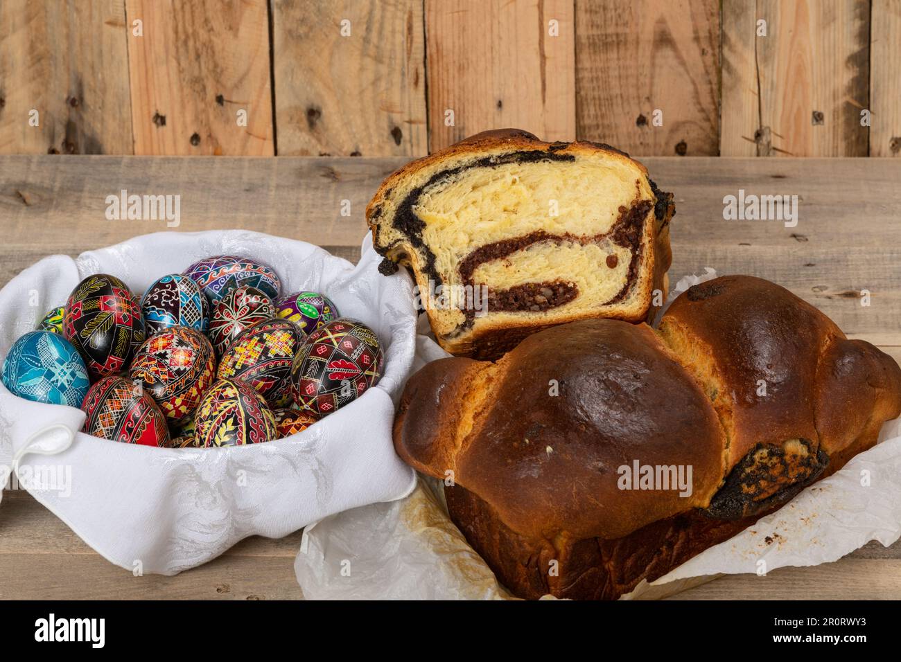 Freshly baked Romanian cakes and hand painted painted Easter eggs ...