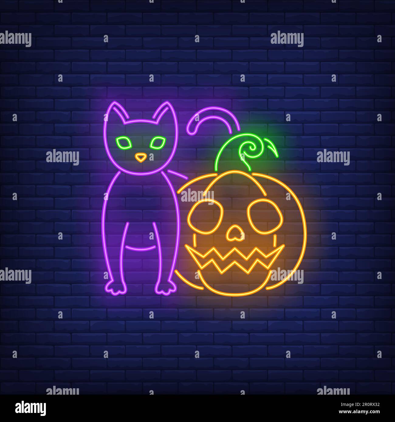 Scary pumpkin and cat neon sign Stock Vector Image & Art - Alamy