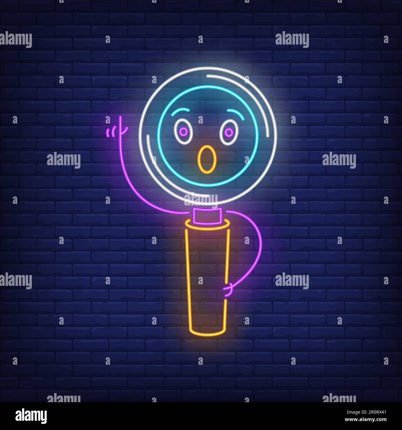 Magnifying glass cartoon character neon sign Stock Vector Image & Art ...