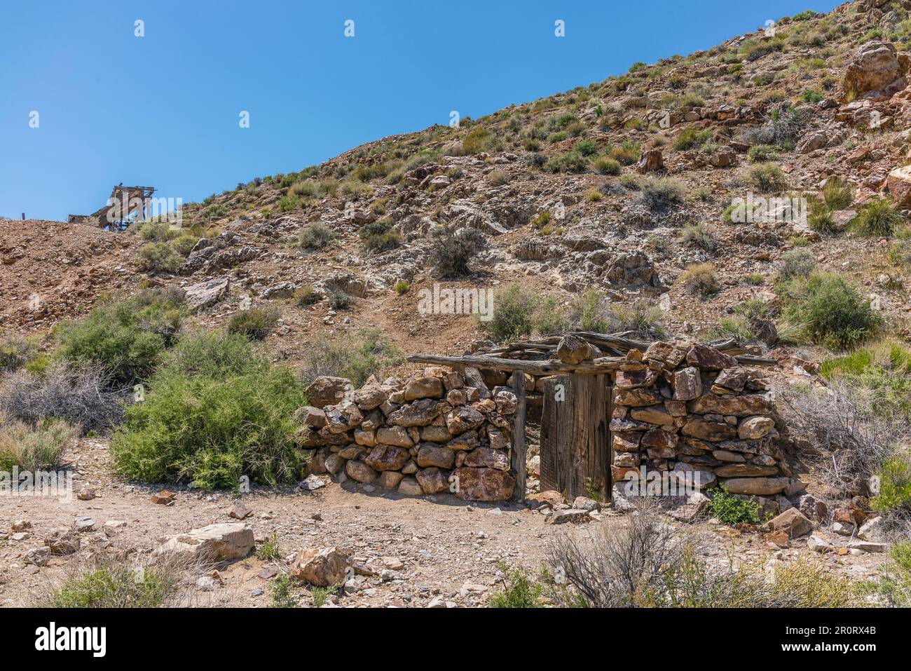 The ruins of the Eureka gold mine in Desert Valley, California Stock ...