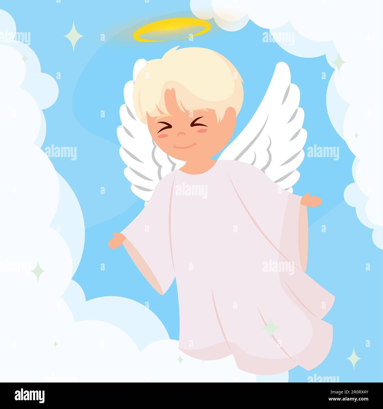 Isolated cute angel cartoon character on clouds Vector Stock Vector ...