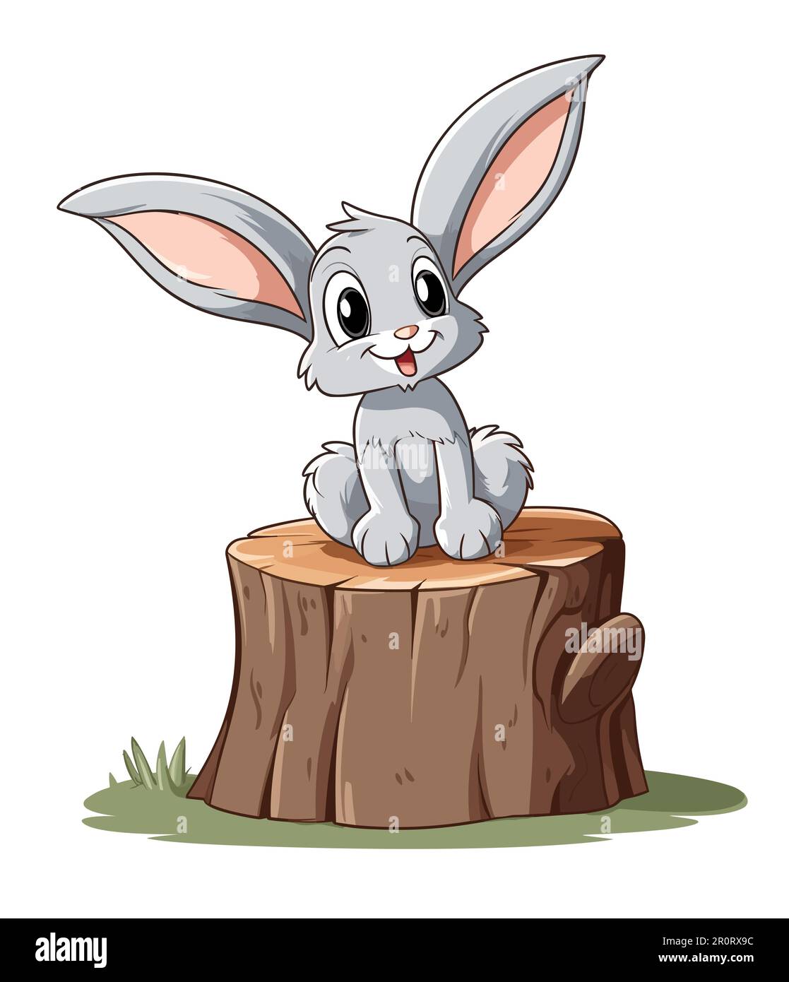 Illustration of a bunny sitting on the stump in the bushes and wild ...