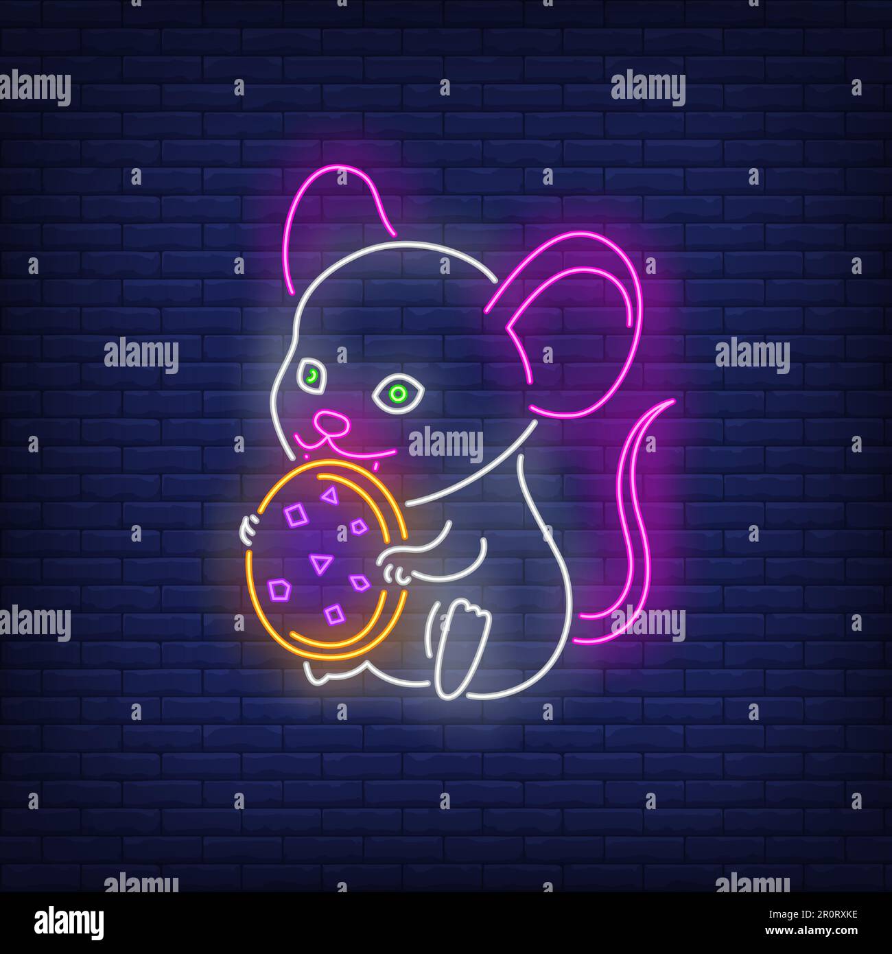 Cute mouse eating cookie neon sign Stock Vector Image & Art - Alamy