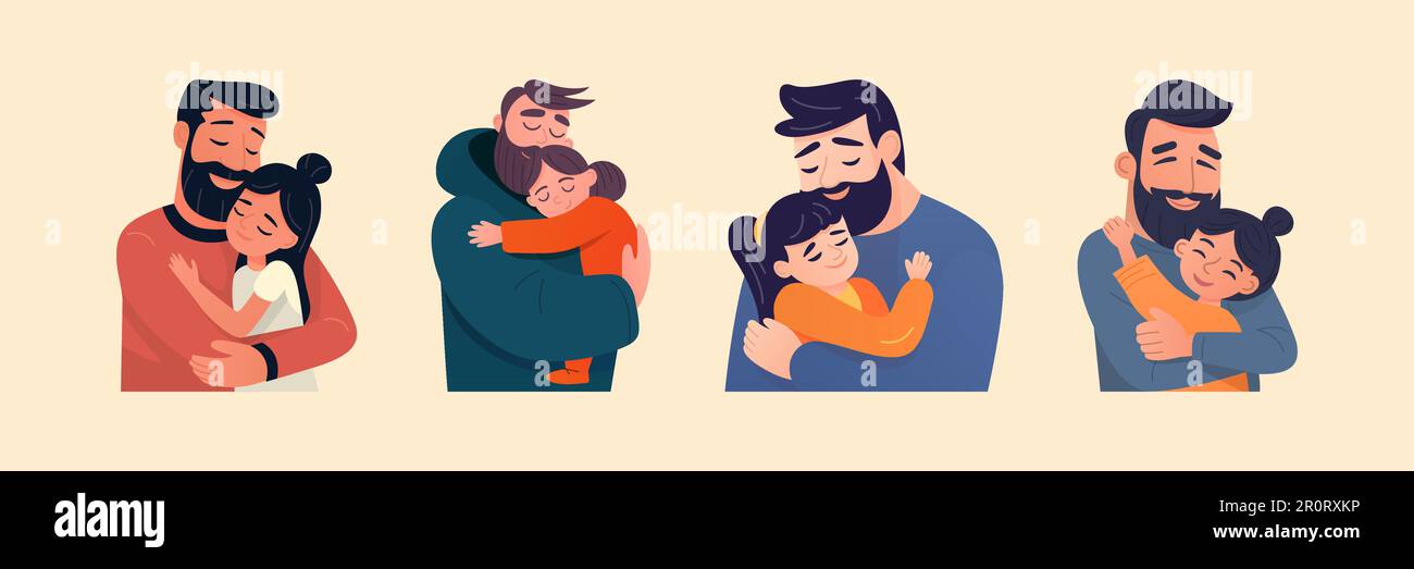 Cartoon Flat Characters - Father and His Little Daughter Set. Happy ...