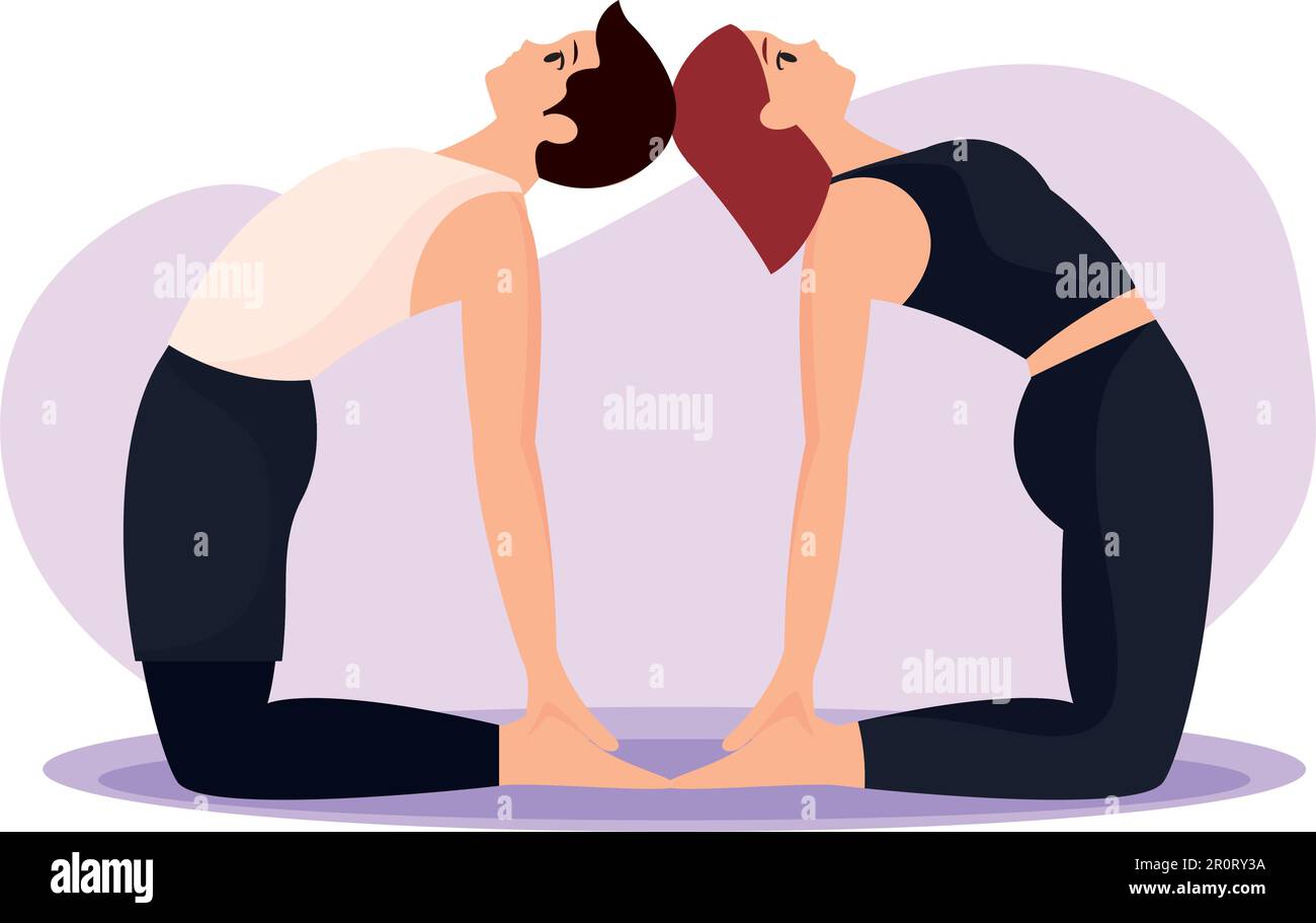 Isolated pair of people doing yoga exercises Vector Stock Vector Image ...