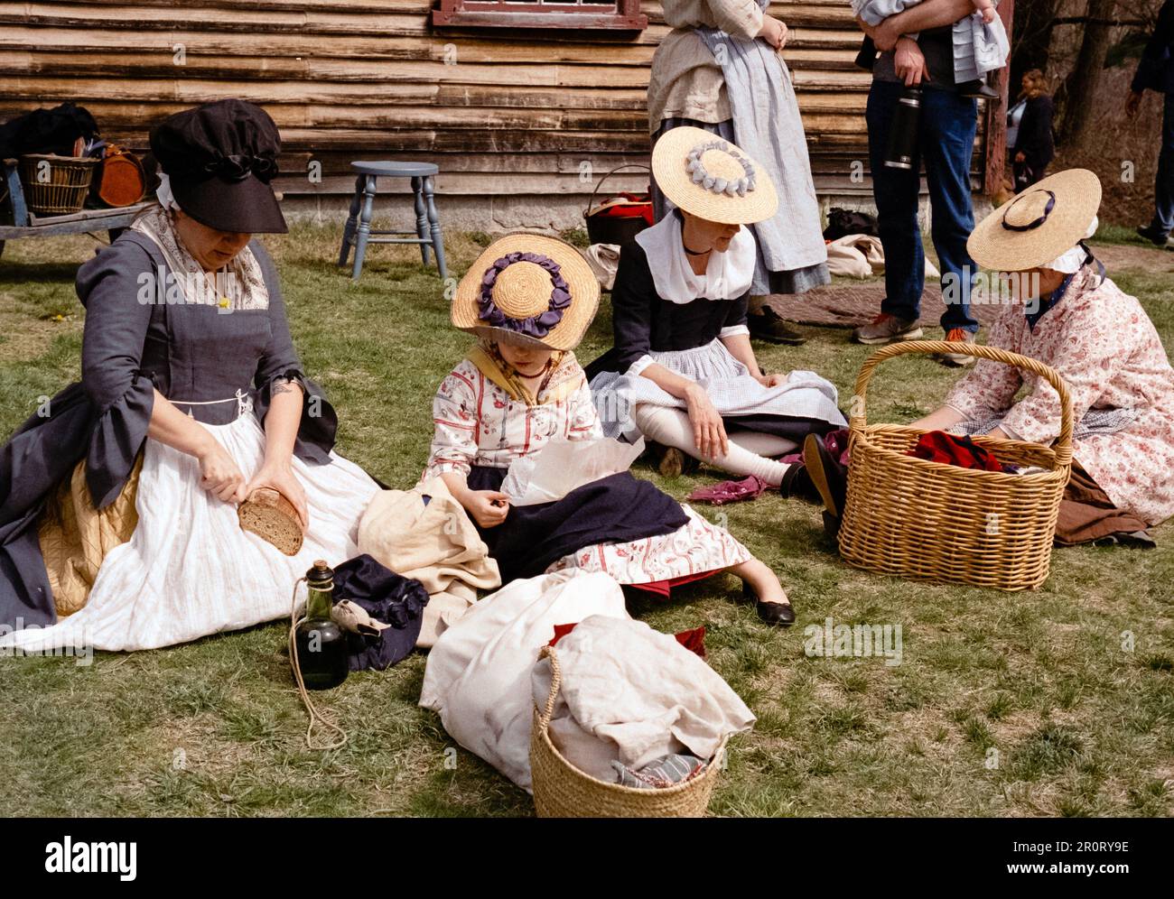 Lexington, Massachusetts USA - April 2023 - Women and children sit on ...