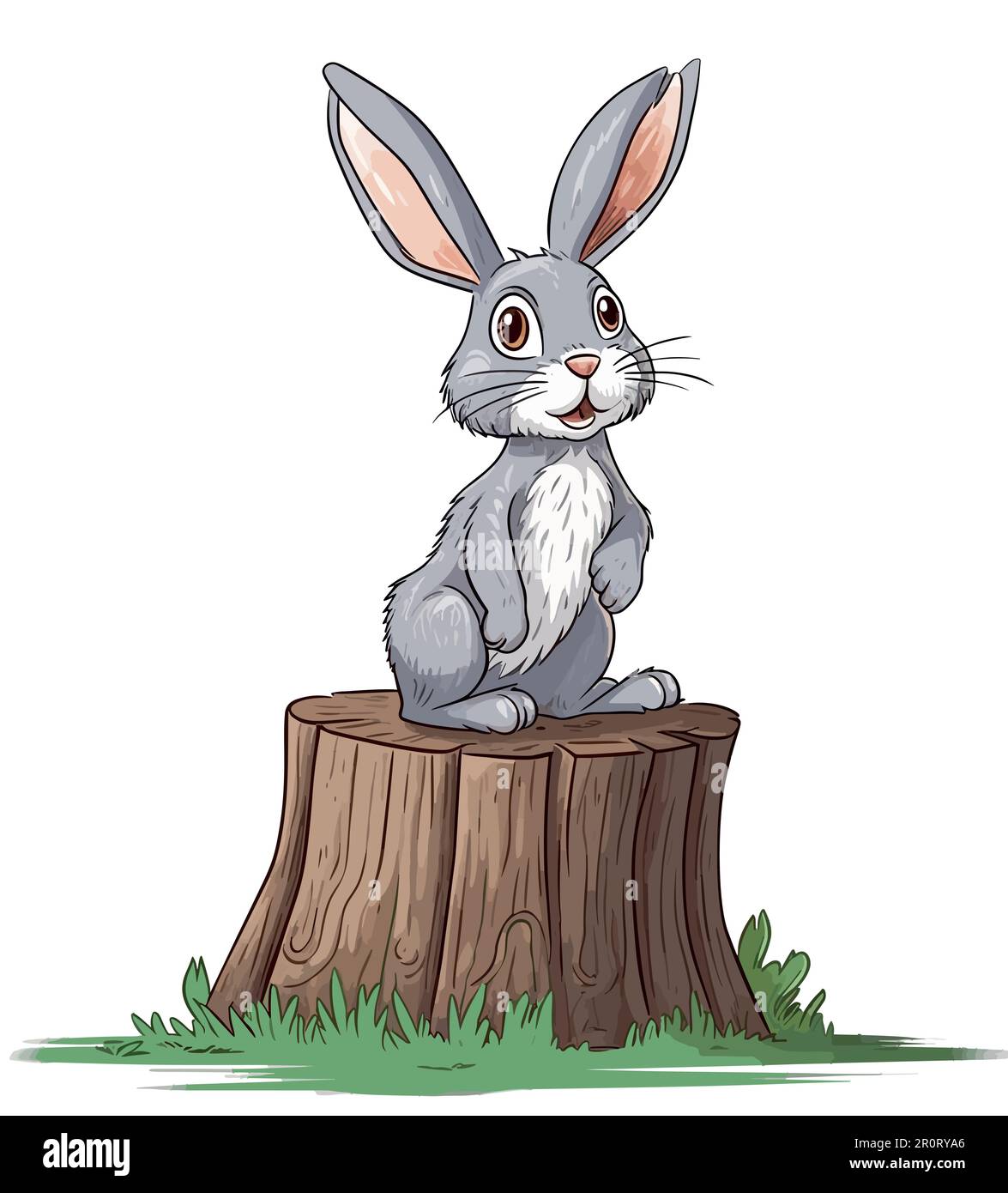Illustration of a bunny sitting on the stump in the bushes and wild ...