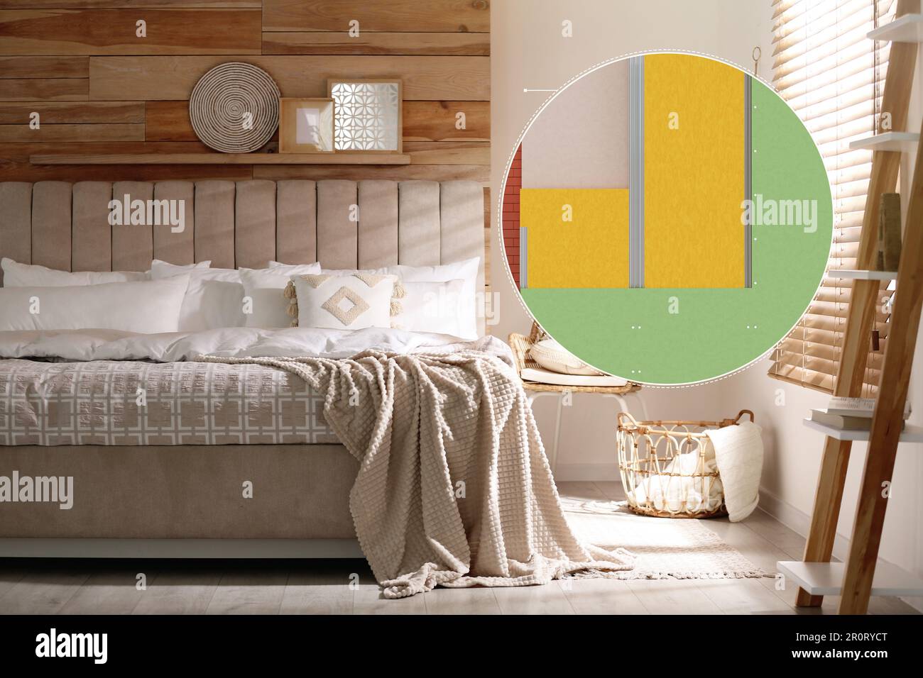 Layered scheme of wall insulation and stylish room interior Stock Photo ...