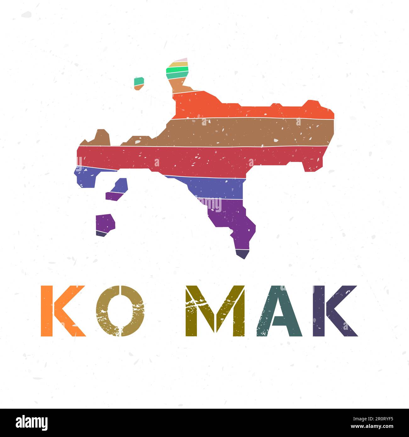 Ko Mak map design. Shape of the island with beautiful geometric waves and grunge texture ...