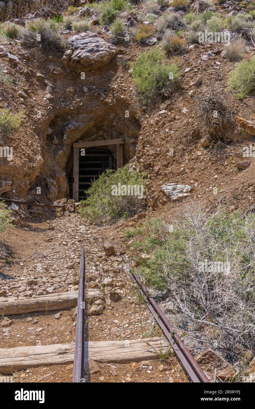 The ruins of the Eureka gold mine in Desert Valley, California Stock ...