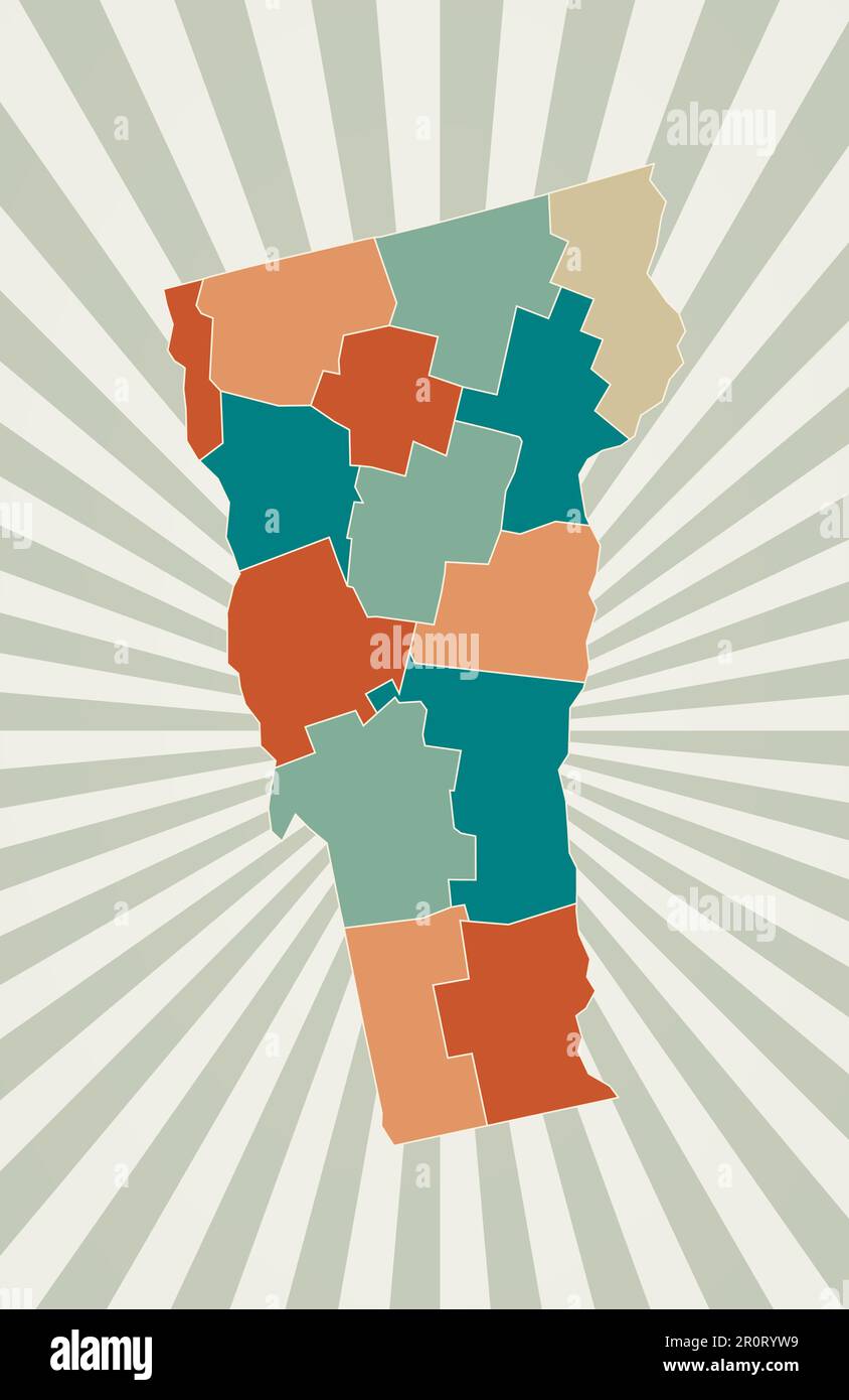 Vermont map. Poster with map of the us state in retro color palette ...