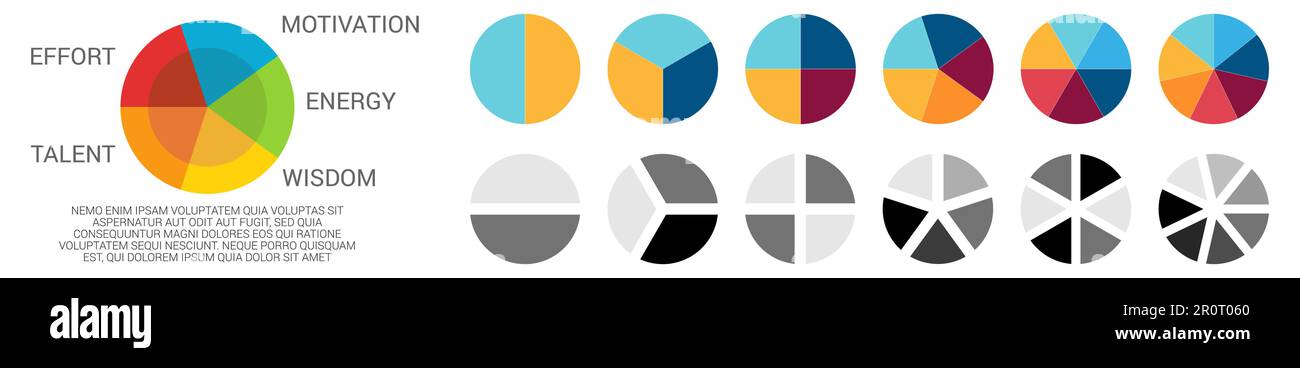 Circle divided into two to seven equal parts, simple pie chart infographics element Stock Vector ...