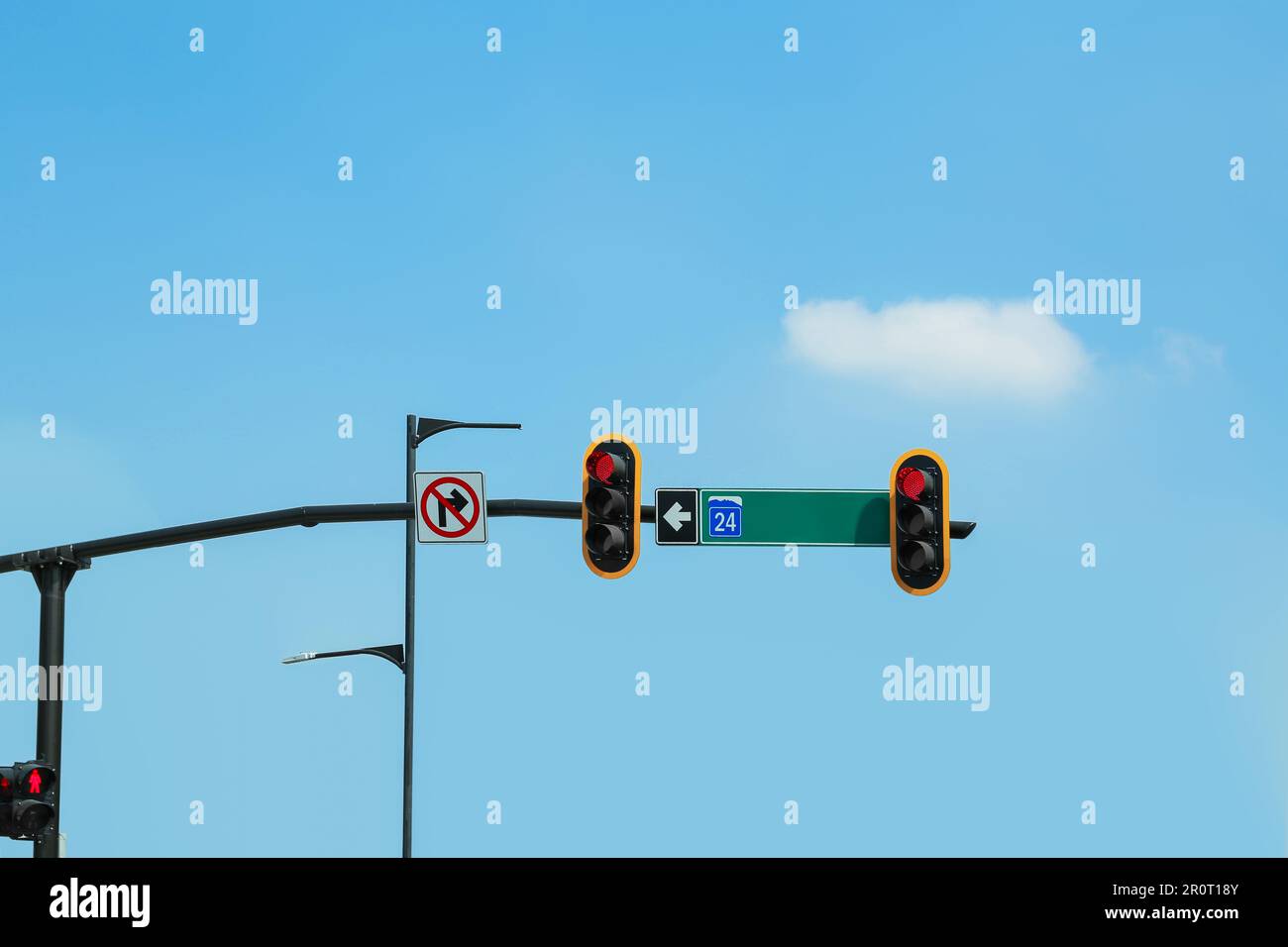 Traffic lights with red sign on city street. Road rules Stock Photo - Alamy