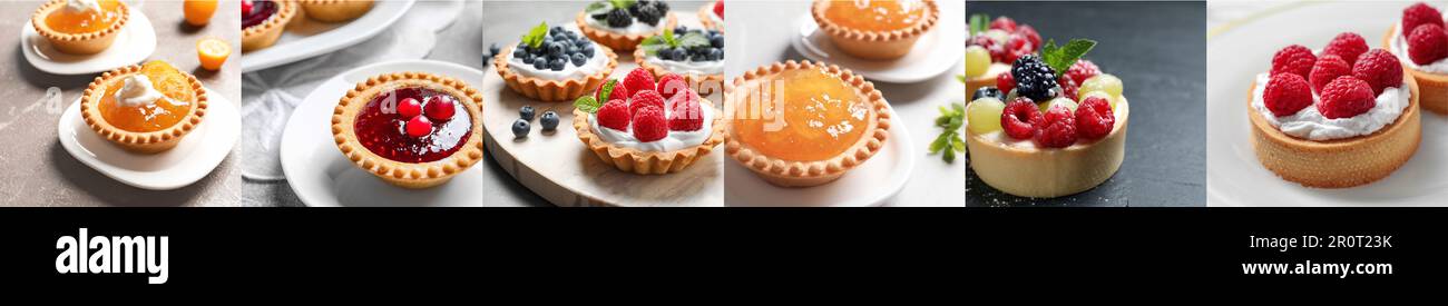 Collage with photos of different tasty tartlets. Banner design Stock ...