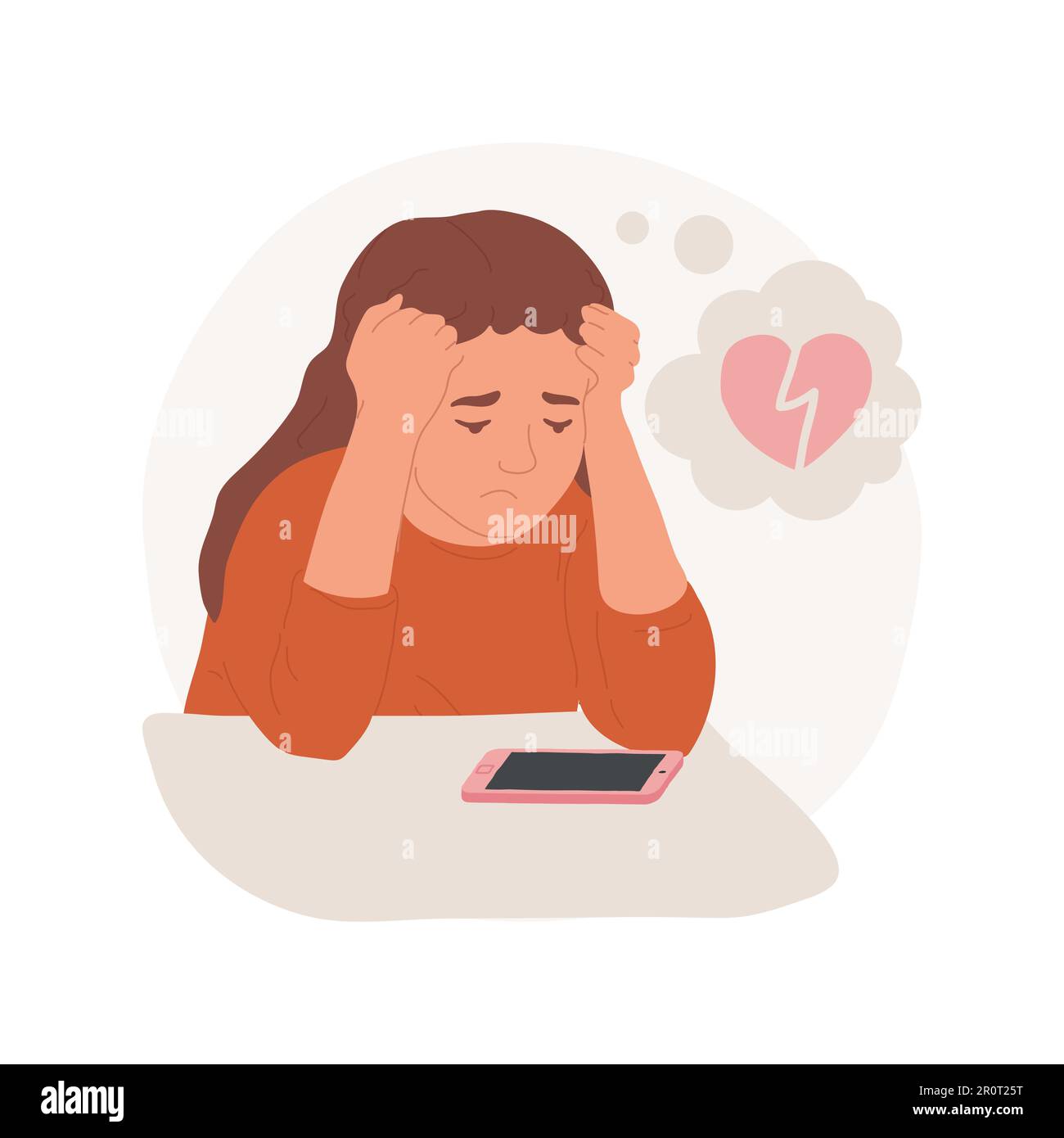 Waiting for call isolated cartoon vector illustration. Sad girl looking ...