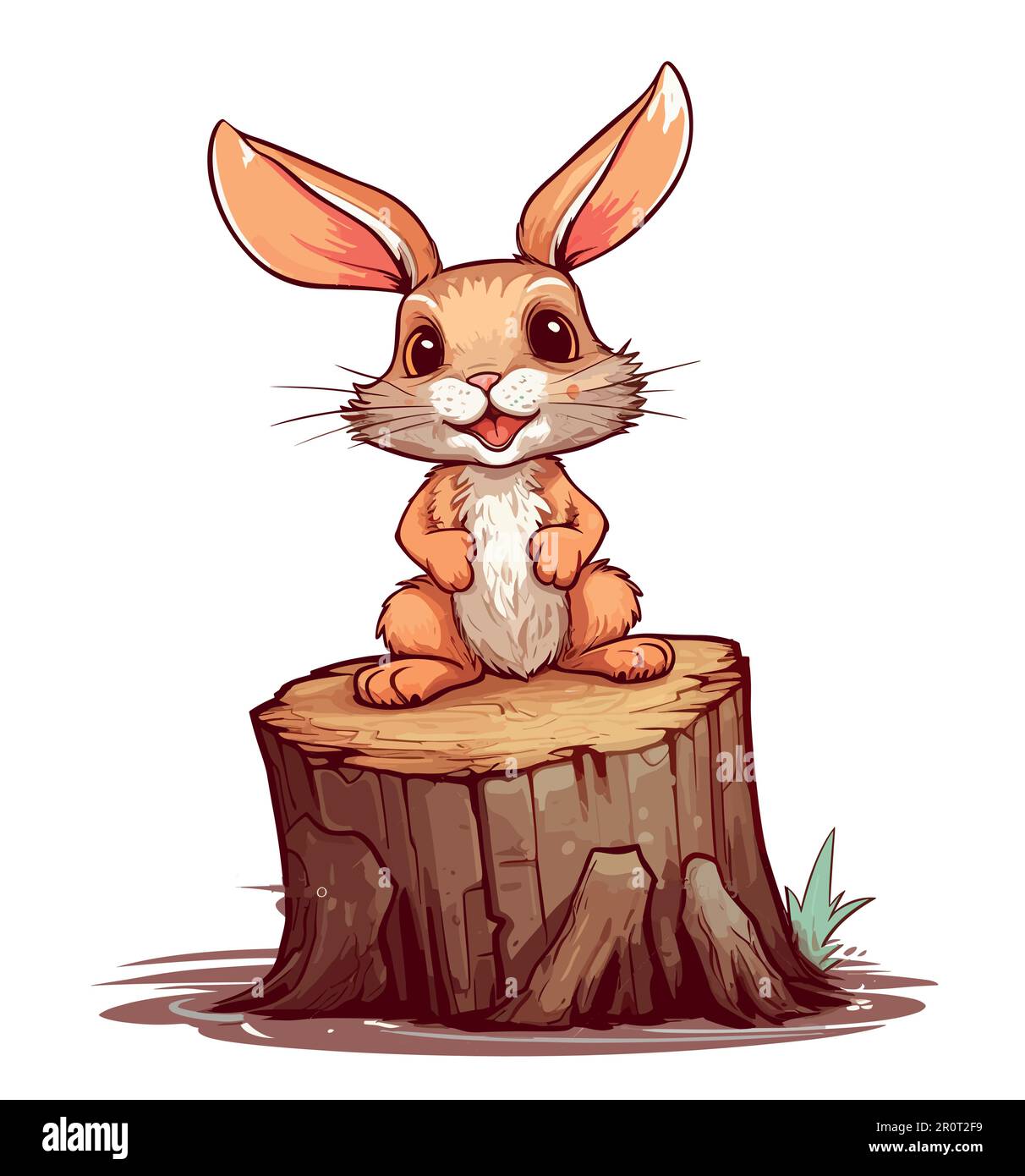 Illustration of a bunny sitting on the stump in the bushes and wild ...