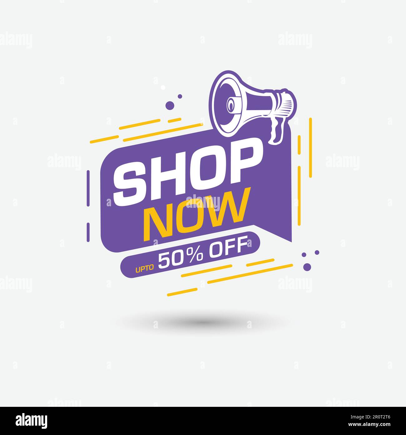 shop now discount badge with megaphone and 50 percent off tag, sale ...