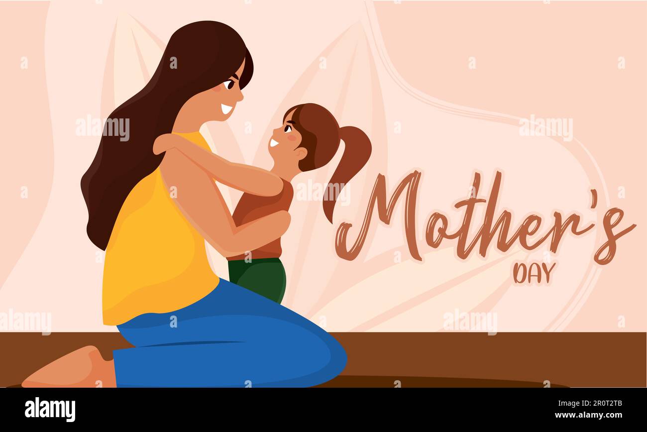 Cute mother hugging her daughter Happy mother day Vector Stock Vector ...