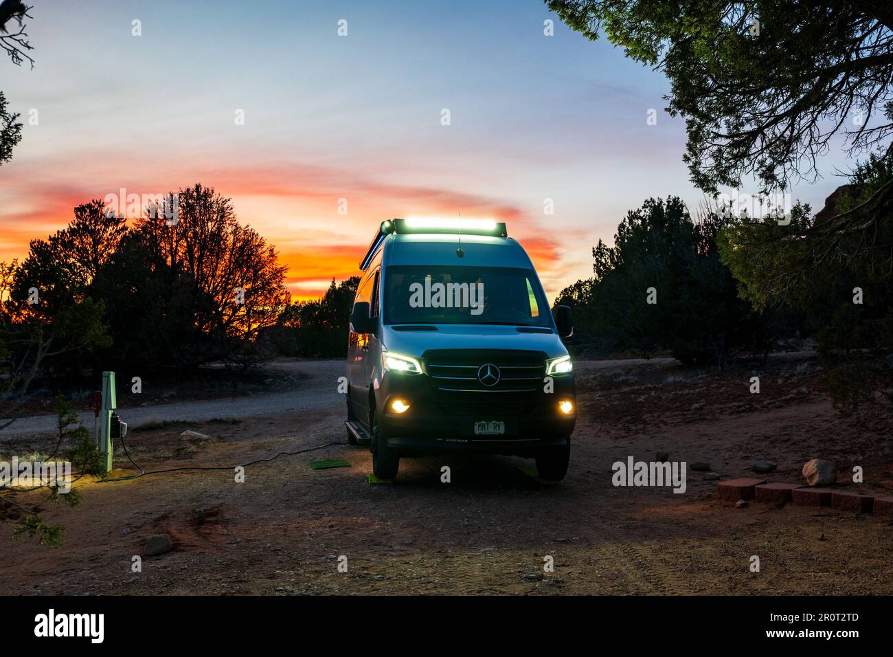 Sunset view of Airstream Interstate 24X 4WD campervan; Kodachrome Basin ...