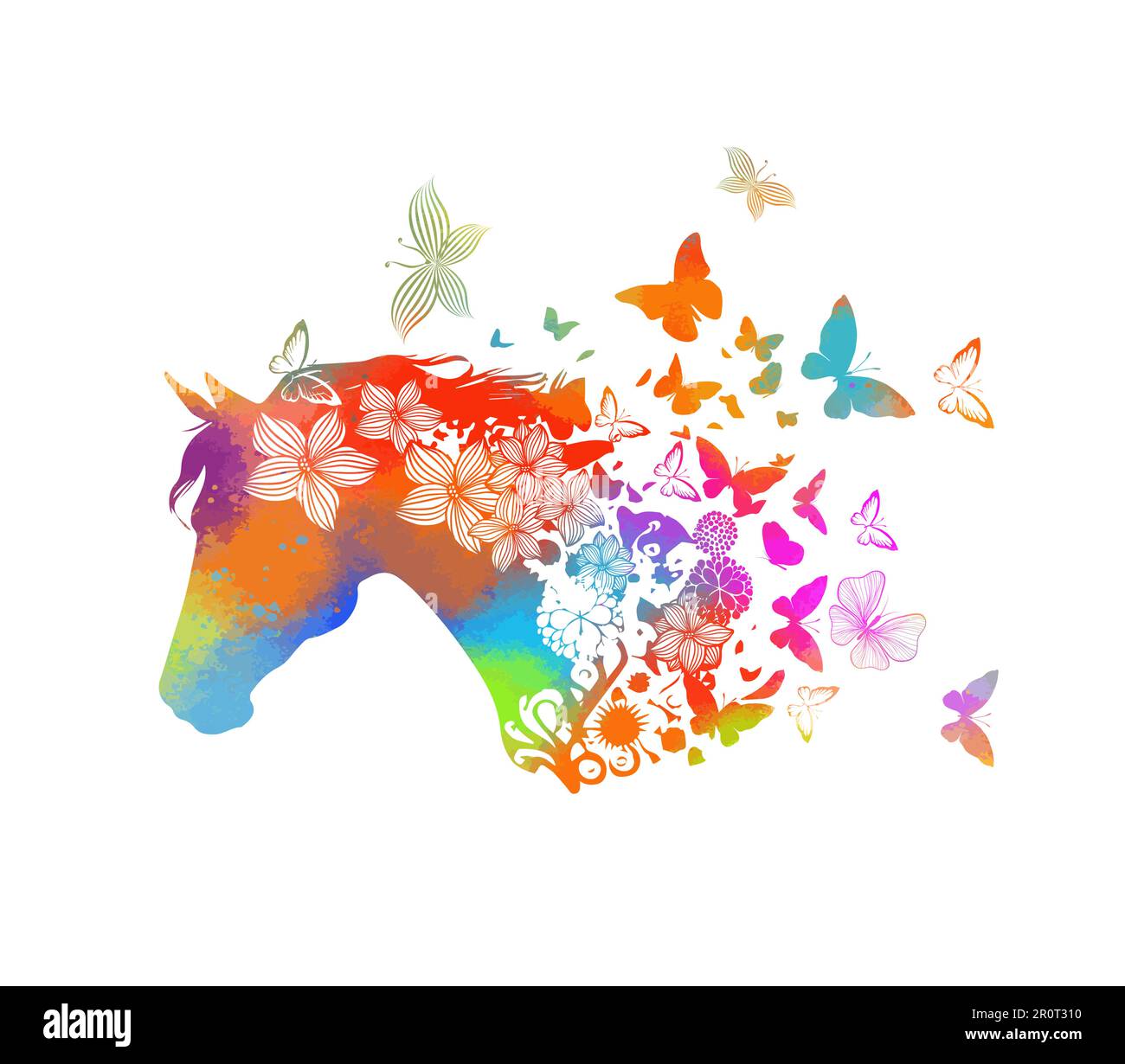 Horse Head Outline With Flowers