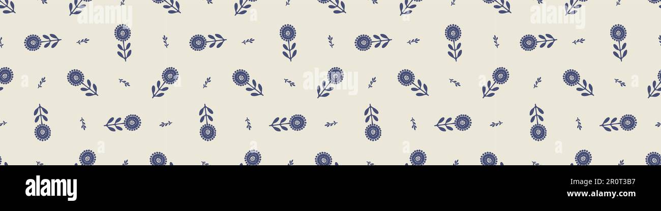 Quirky floral lino cut motif vector border. Seamless decoration of ...