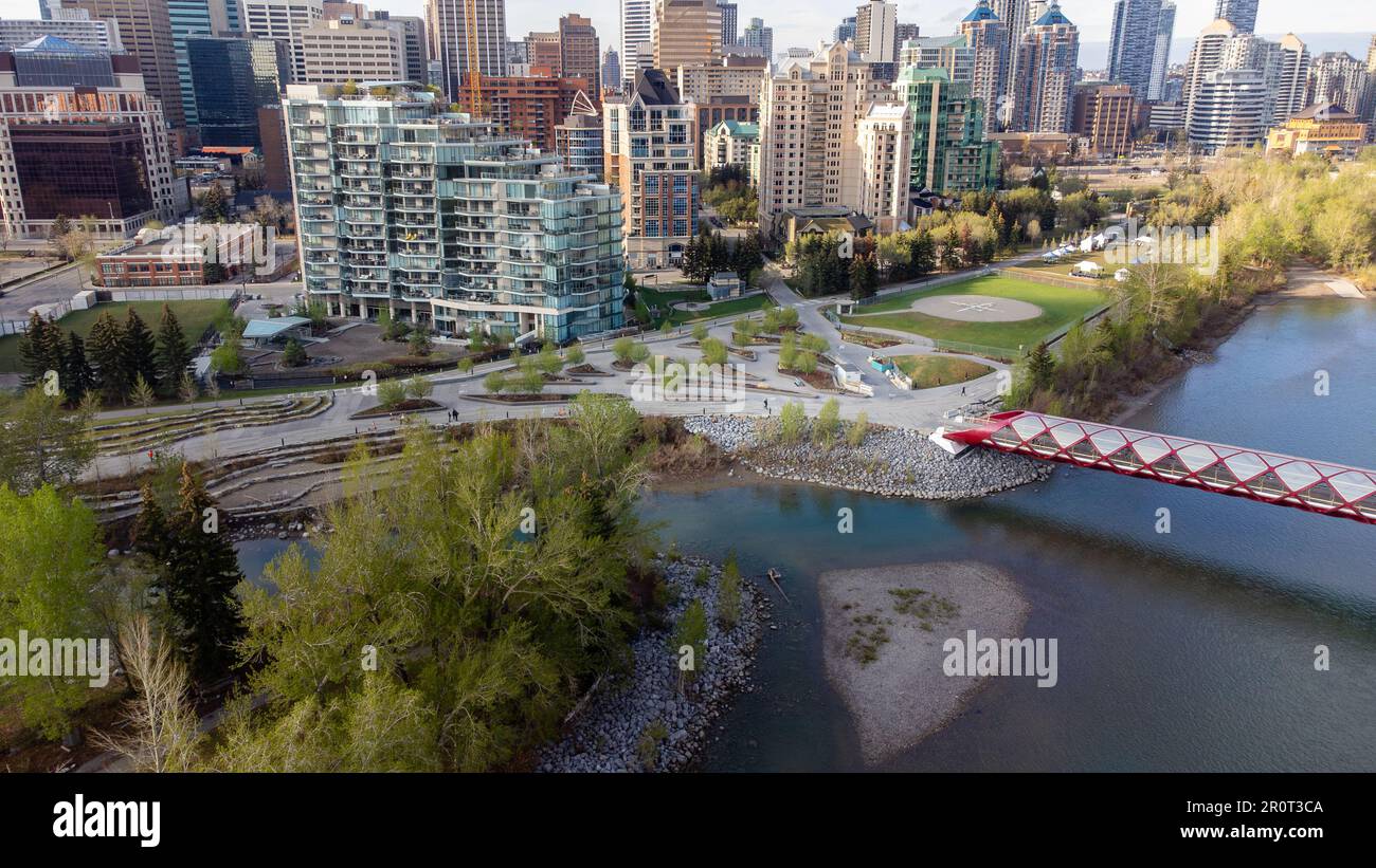 Aerial view of Calgary's skyline along the Bow River Stock Photo - Alamy