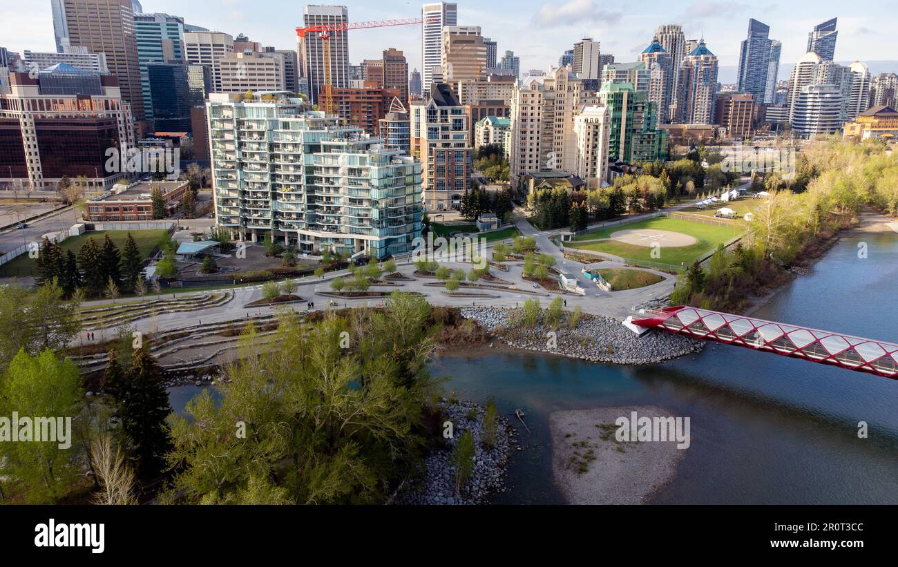 Aerial view of Calgary's skyline along the Bow River Stock Photo - Alamy