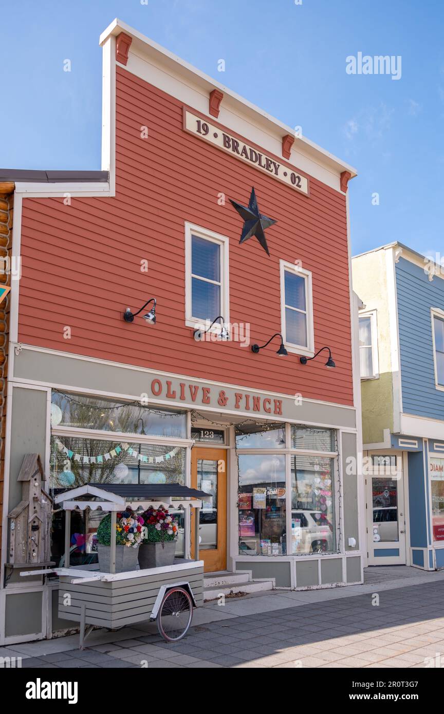 High River, Alberta - May 7 2023: Facade of the small town store in ...