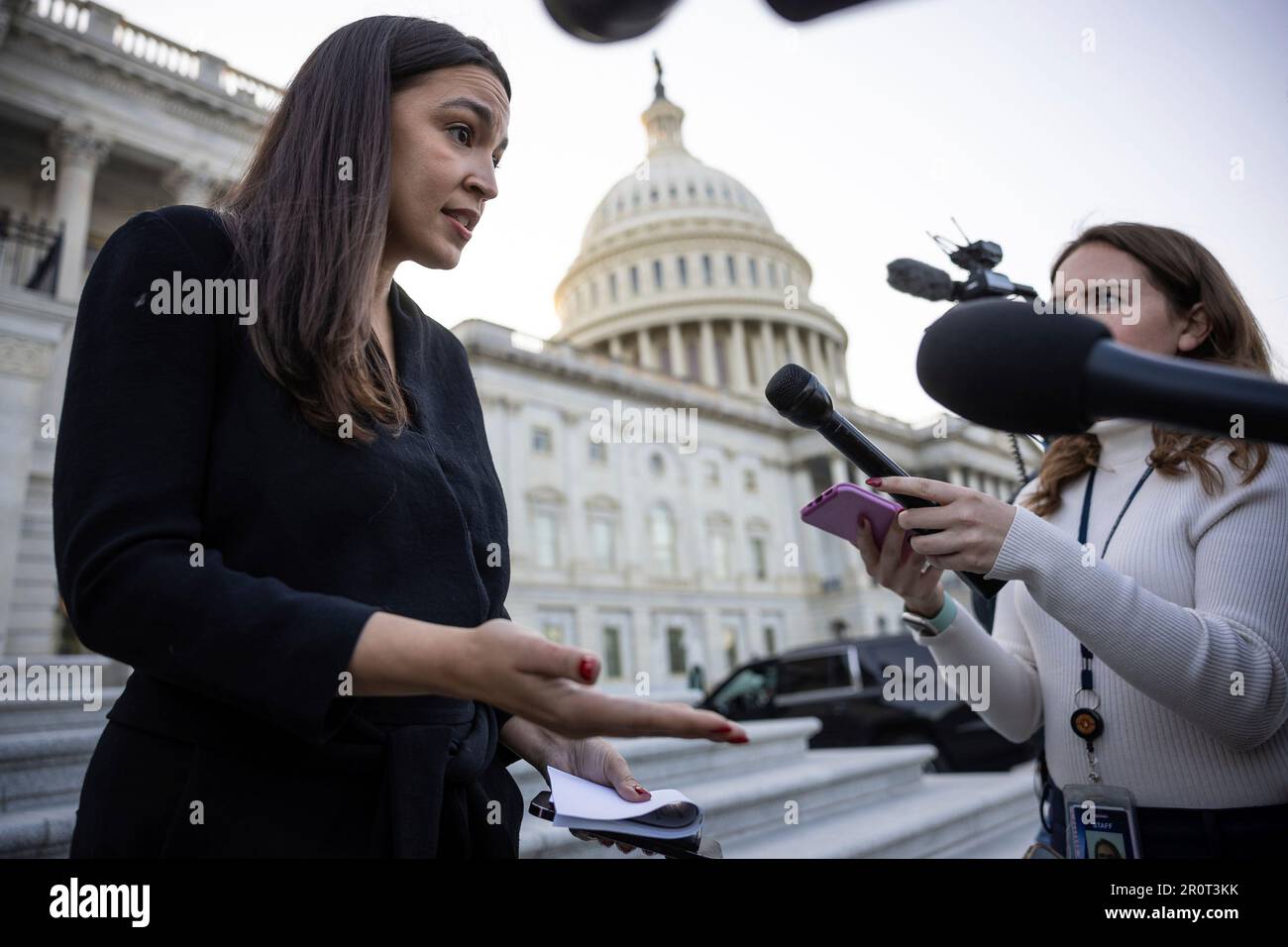 Rep. Alexandria Ocasio-Cortez (D-N.Y.) speaks with reporters outside ...