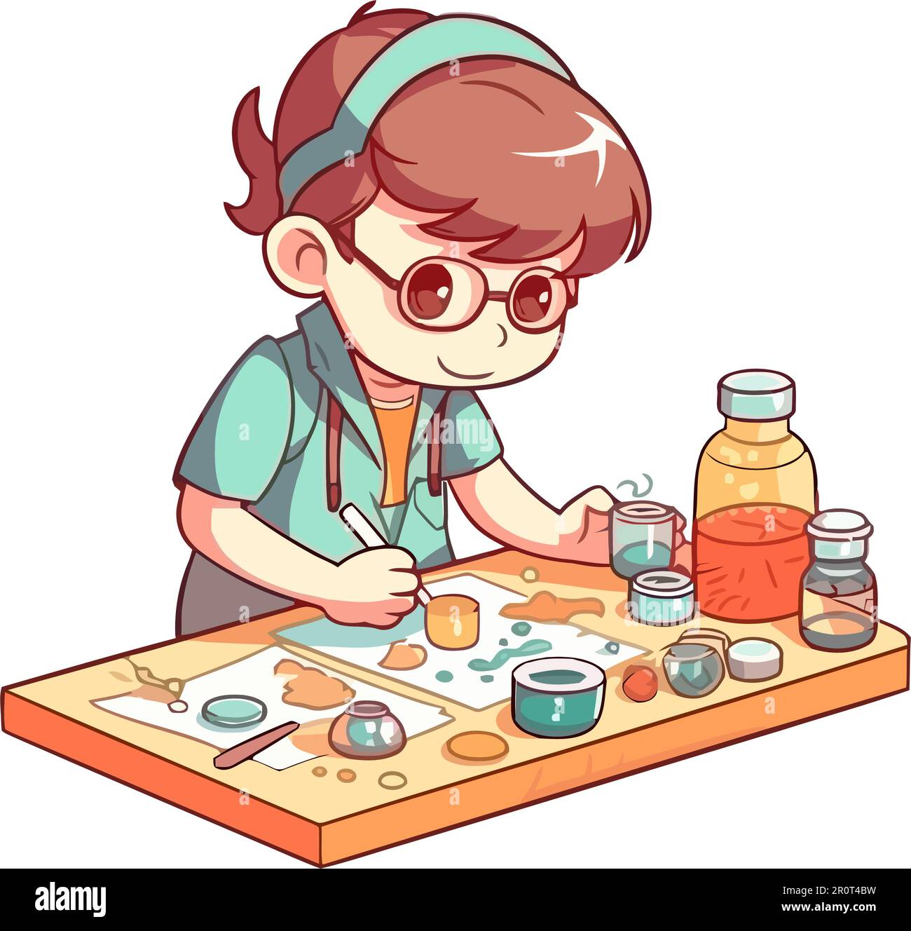 Cute cartoon boy painting with creativity and joy Stock Vector Image ...