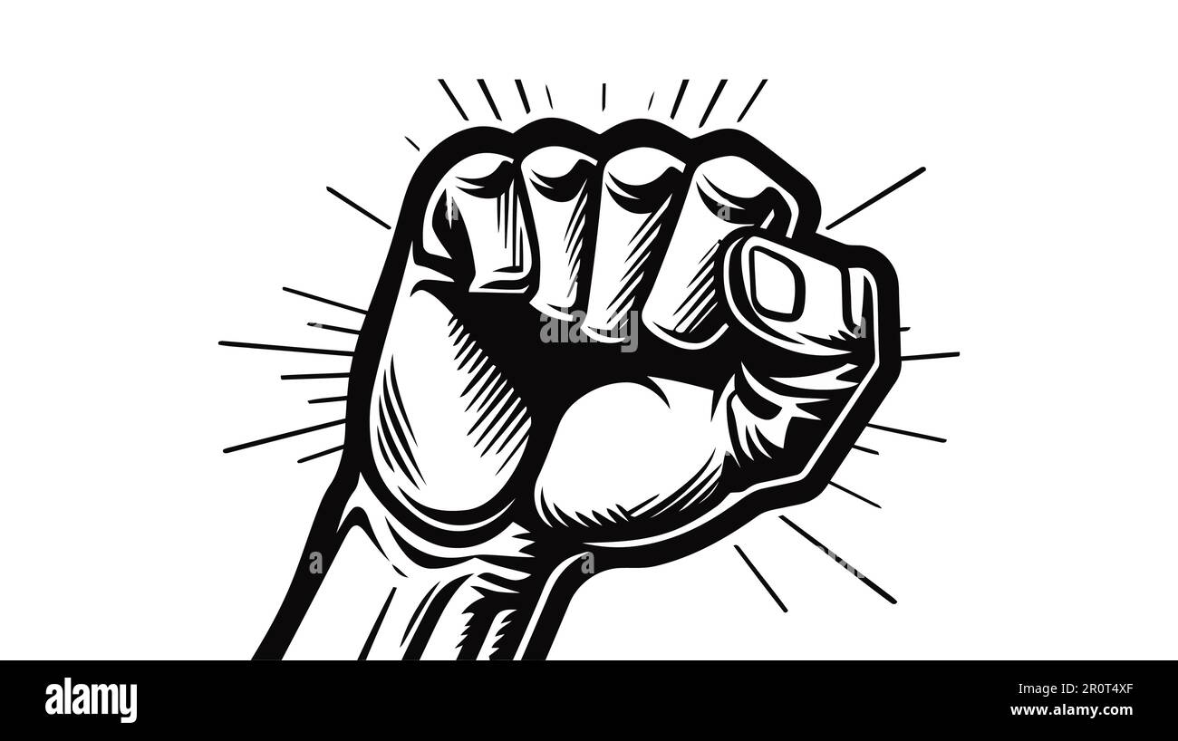 Hands clenched, power, strength icon, logo. Vector fist up illustration ...
