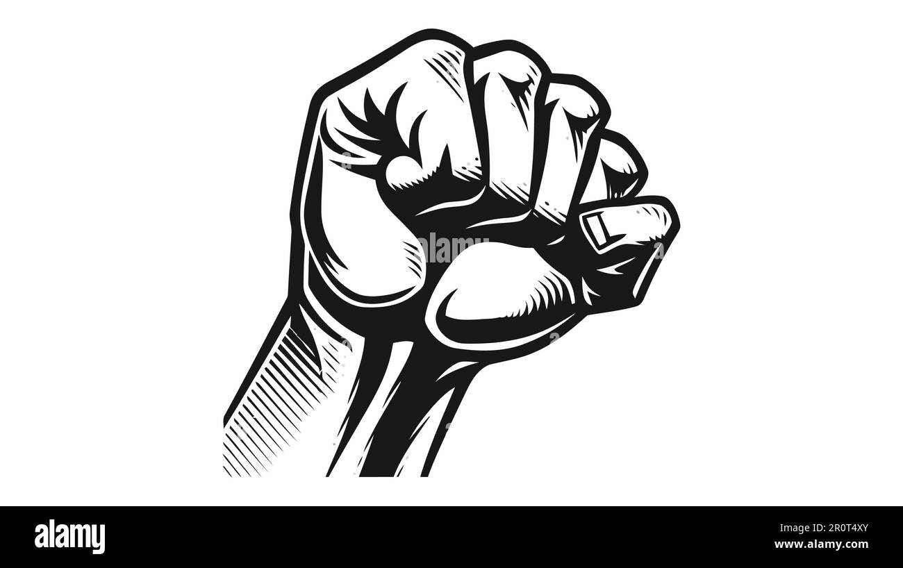Hands clenched, power, strength icon, logo. Vector fist up illustration ...