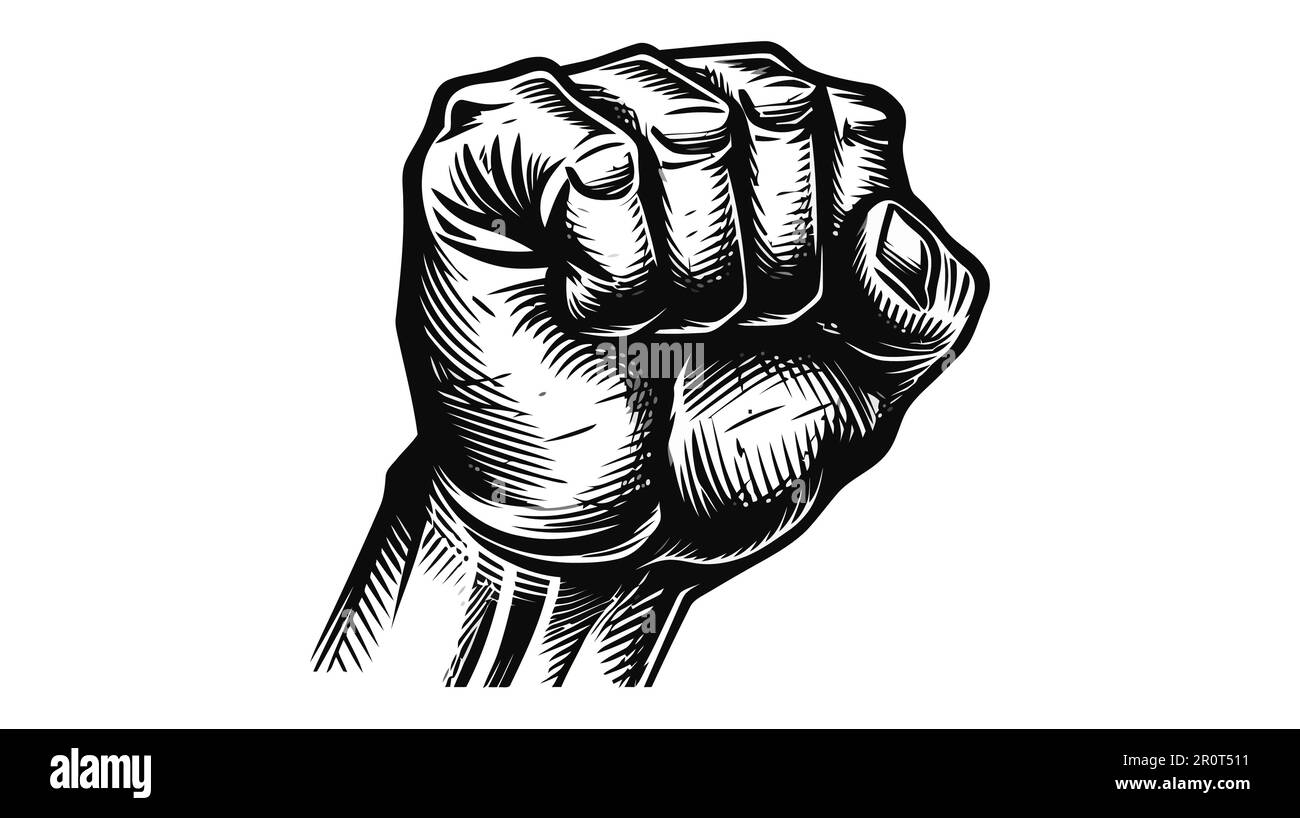 Hands clenched, power, strength icon, logo. Vector fist up illustration ...