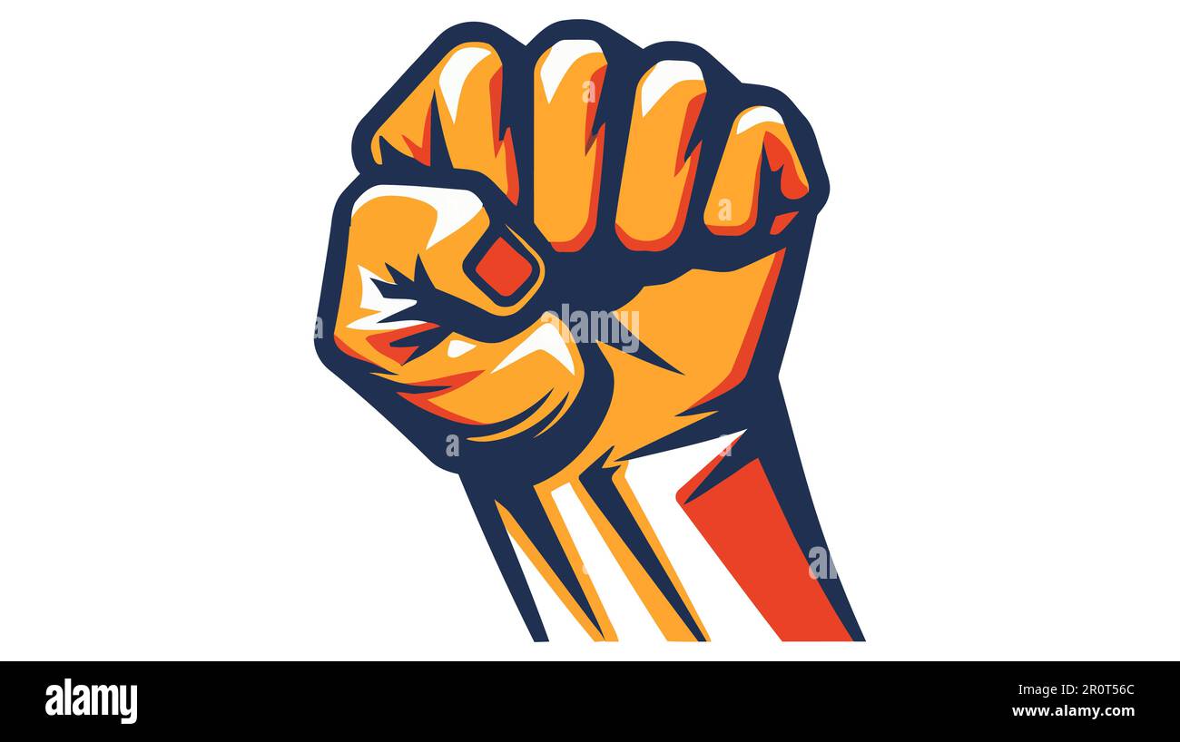 Hands clenched, power, strength icon, logo. Vector fist up illustration ...