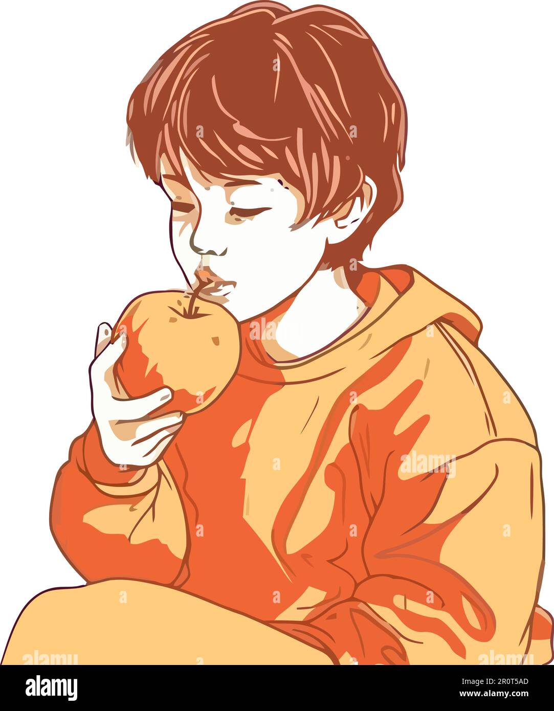 Boy eating orange fruit Stock Vector Images - Alamy