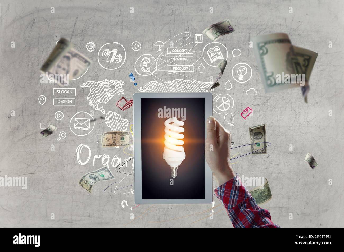 Light bulb on phone screen Stock Photo - Alamy