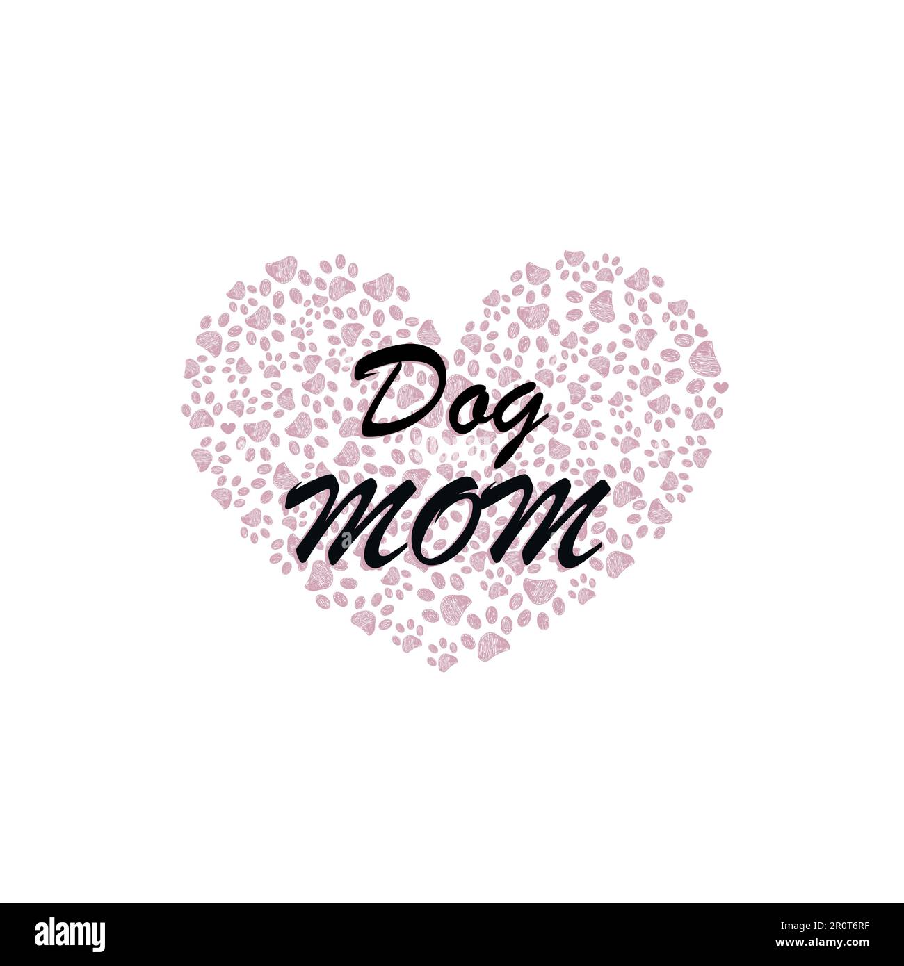 Made of doodle pink paw prints heart. Dog mom text with heart ...