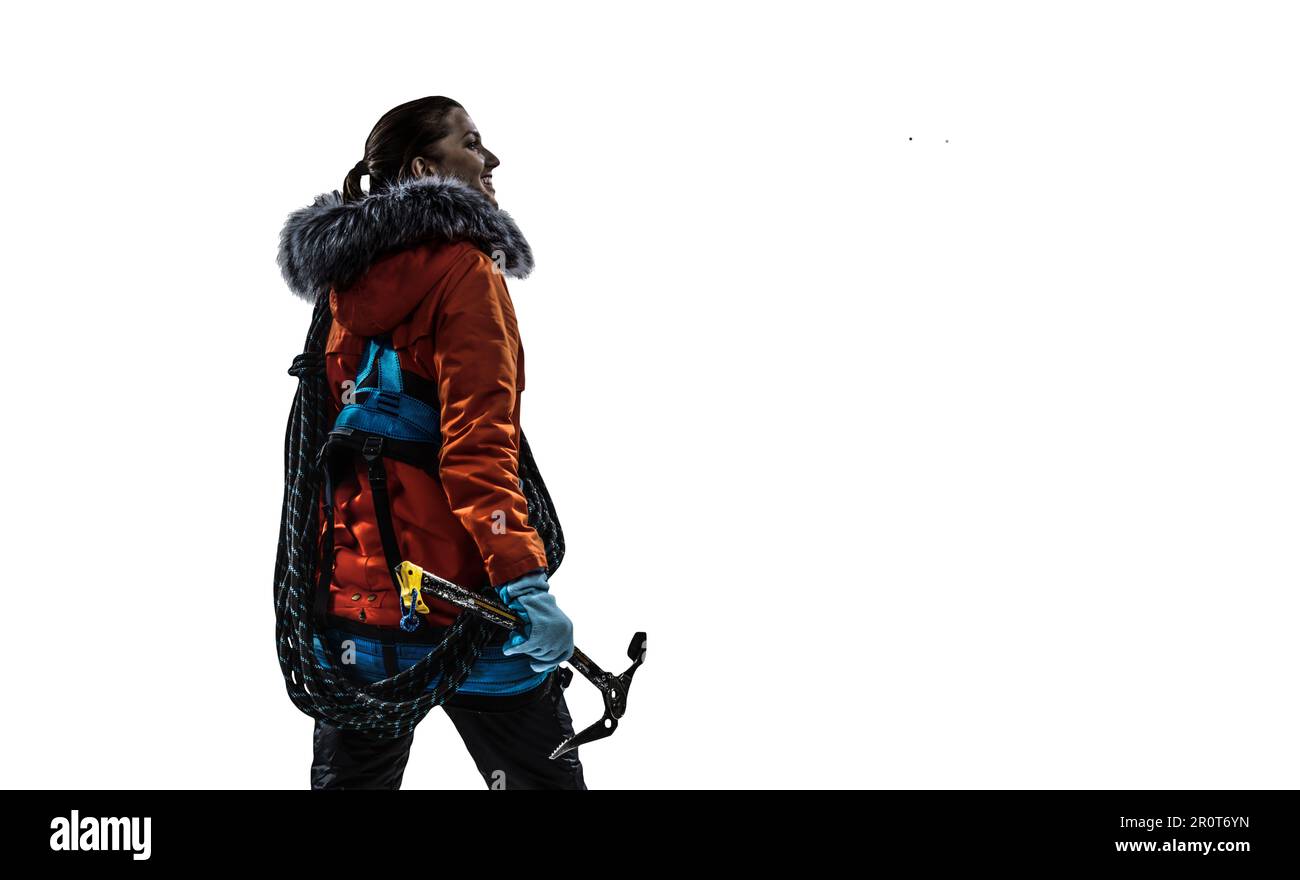 Mountaineer ready for adventure . Mixed media Stock Photo - Alamy