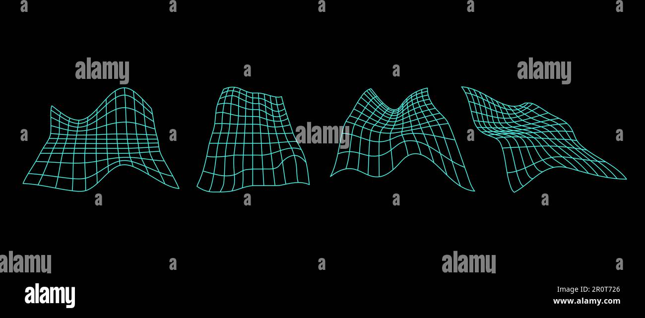 Neon distorted perspective grid pack. Glitch rectangle plane set on ...