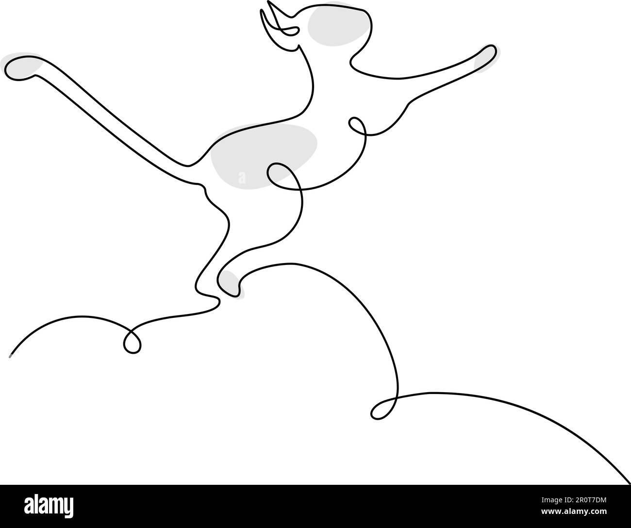 Abstract image of a cat jumping up drawn in one line with spots in ...