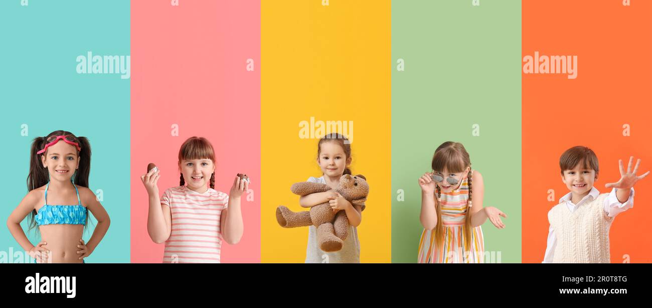 Set of little children on color background Stock Photo - Alamy