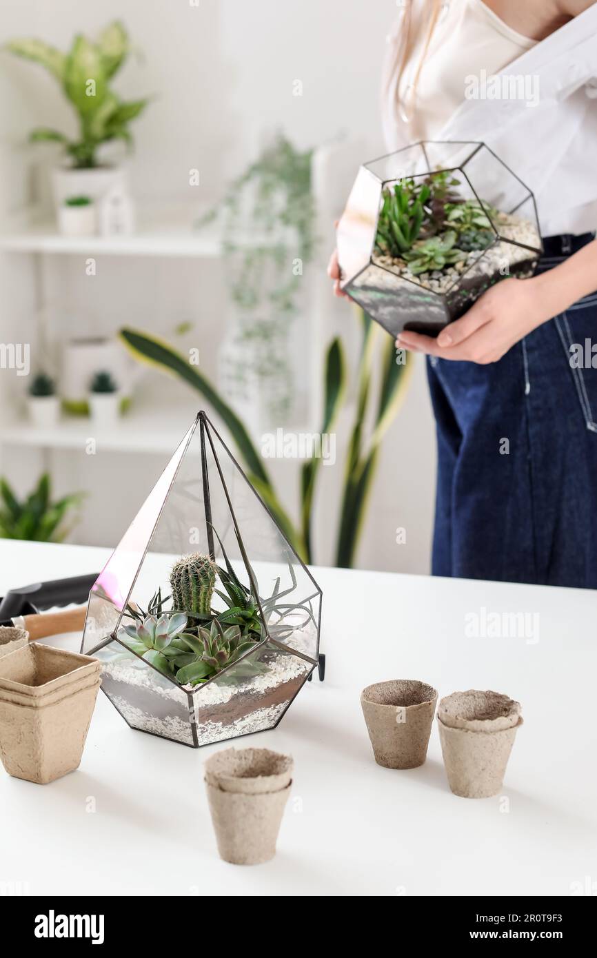 Woman florarium home closeup hi-res stock photography and images - Alamy