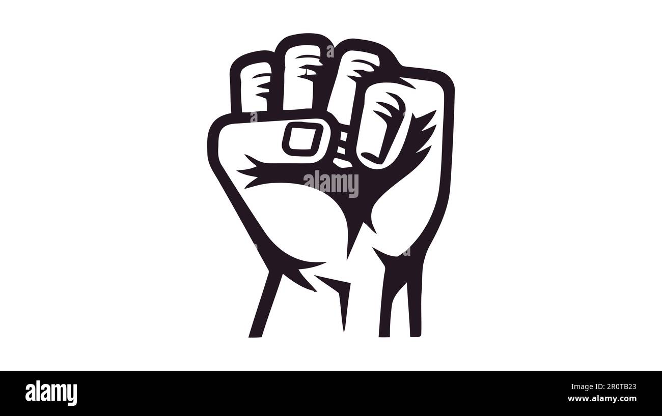 Hands clenched, power, strength icon, logo. Vector fist up illustration ...