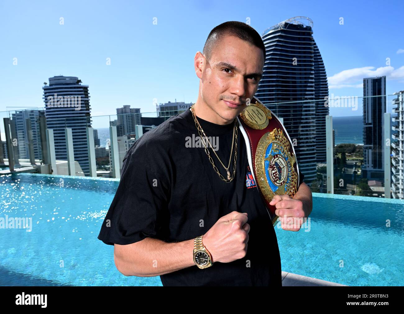 Australian boxer Tim Tszyu poses for a photograph during a press ...