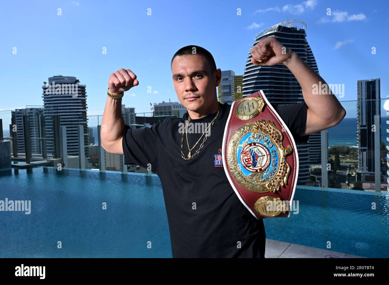 Australian boxer Tim Tszyu poses for a photograph during a press ...