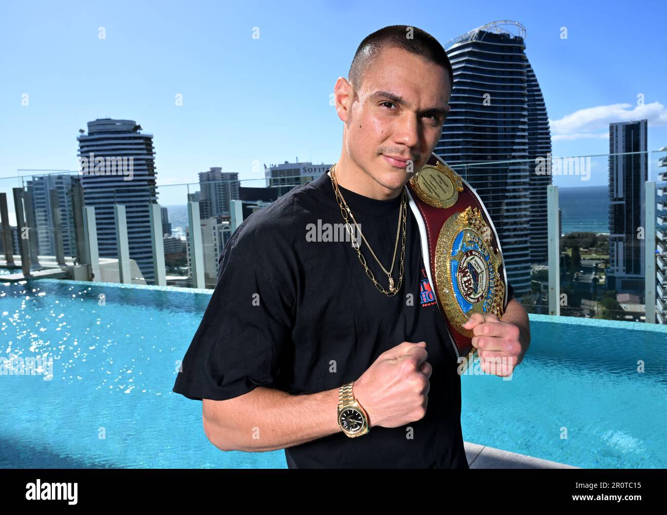 Australian boxer Tim Tszyu poses for a photograph during a press ...