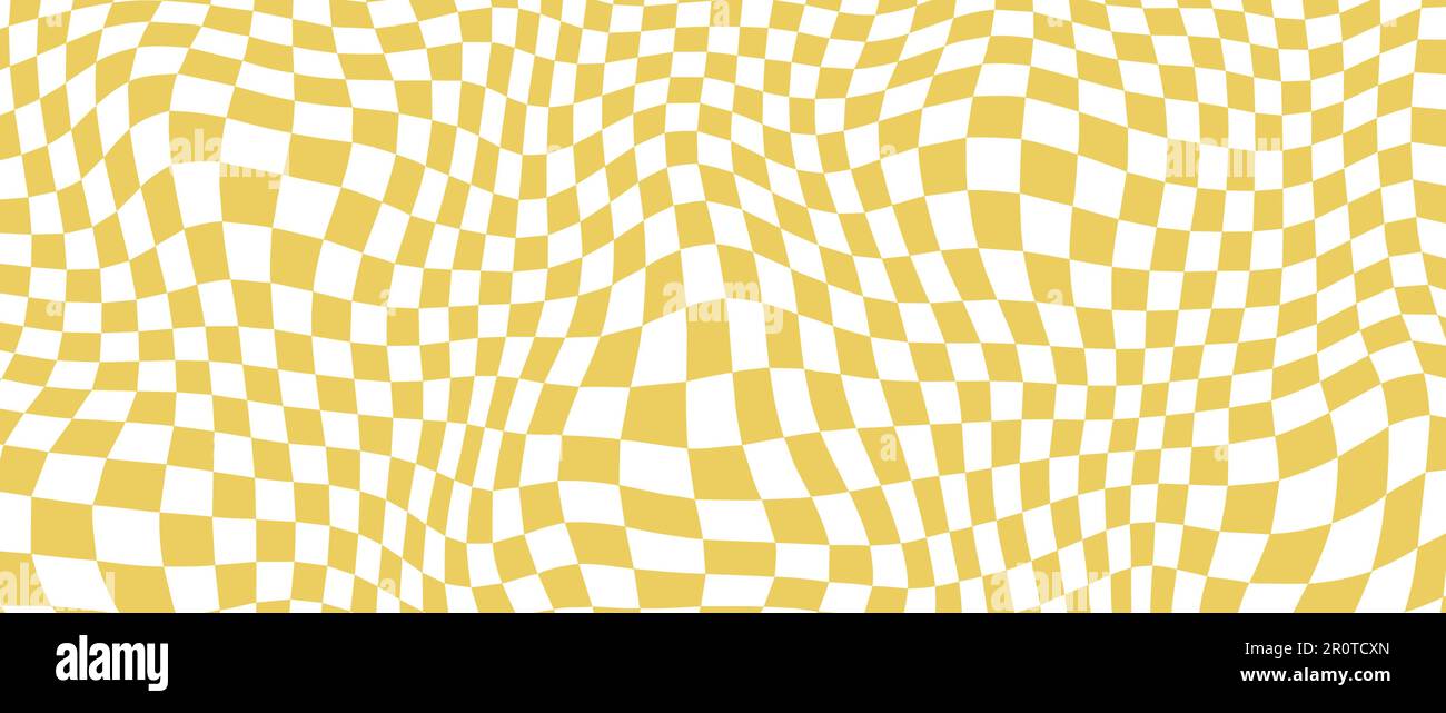 Yellow distorted checkerboard background. Retro psychedelic checkered ...