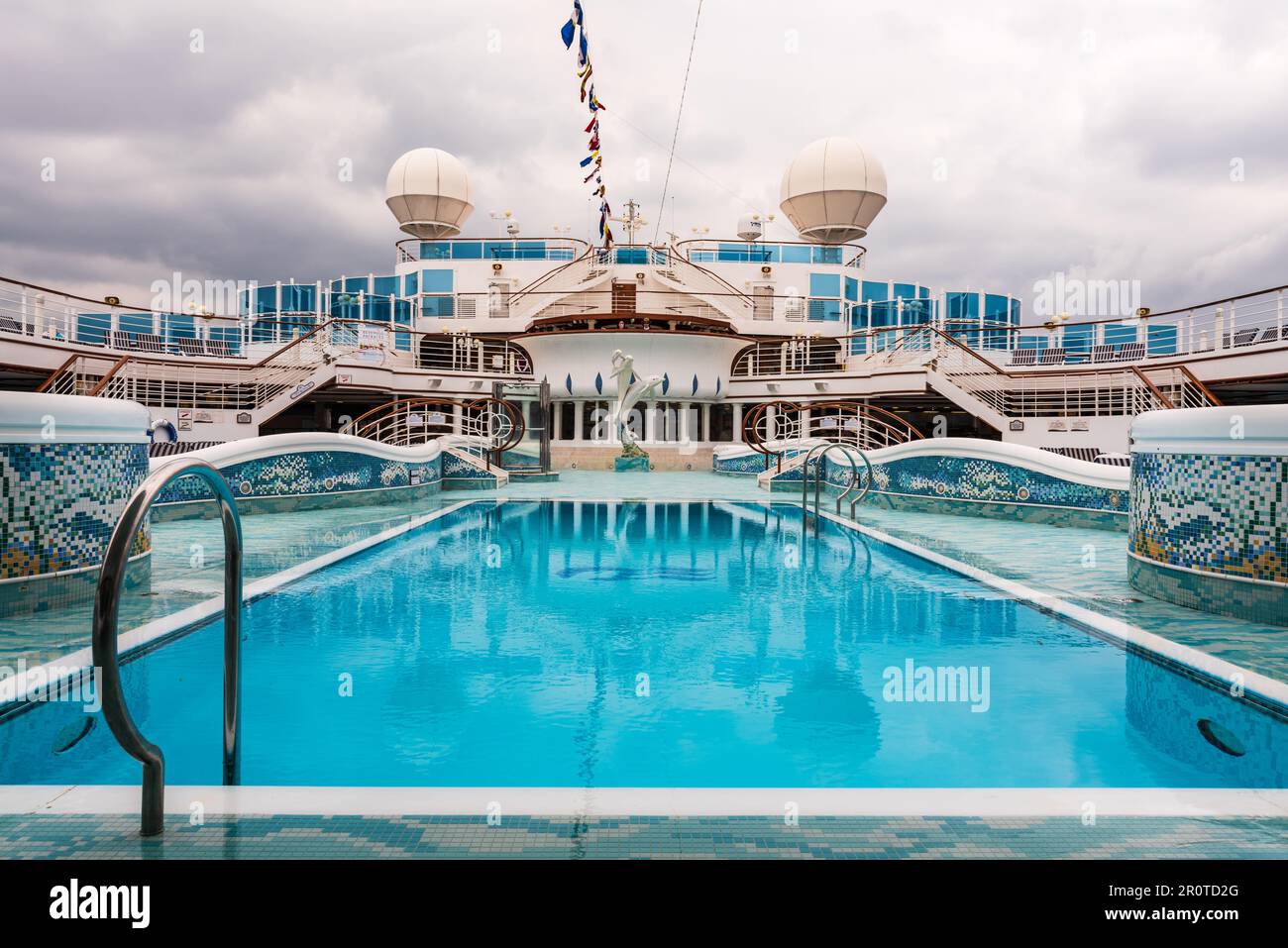 Yokohama, Japan July 16, 2016 - Empty blue pool on the Princess Cruise ...
